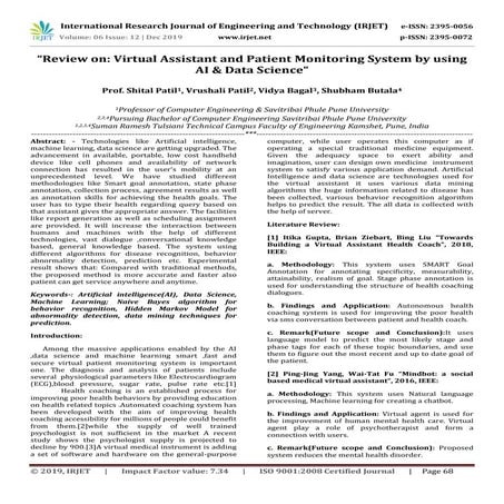 IRJET- Review on: Virtual Assistant and Patient Monitoring System by ...