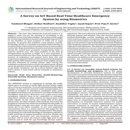 IRJET- A Survey on IoT based Real Time Healthcare Emergency System by using Biometrics | PDF