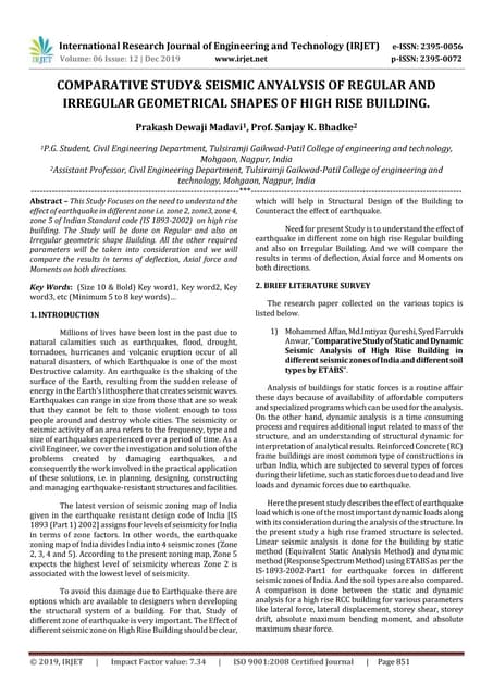 “STUDY ON SEISMIC BEHAVIOR OF IRREGULAR BUILDING WITH AND WITHOUT SHEAR ...