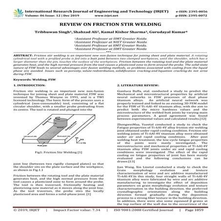 Review Paper on Friction Stir Welding and its Impact on Environment | PDF