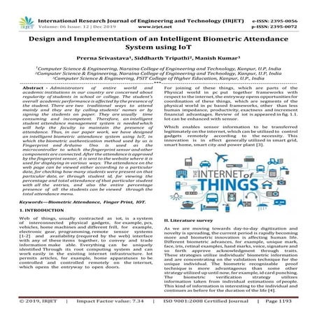 IRJET- Design and Implementation of an Intelligent Biometric Attendance System using IoT | PDF