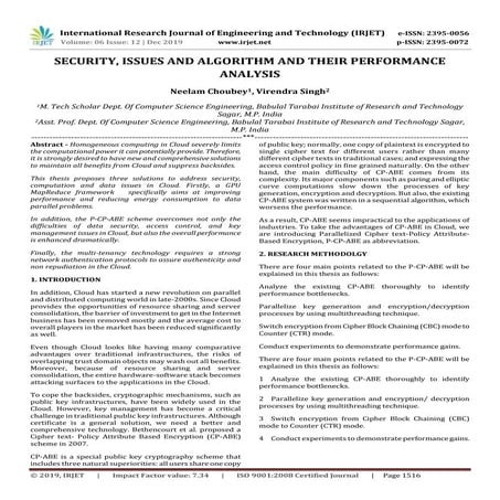 IRJET- Security, Issues and Algorithm and their Performance Analysis | PDF