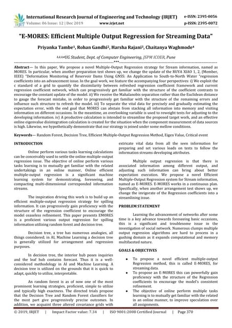 Irjet E Mores Efficient Multiple Output Regression For Streaming Data