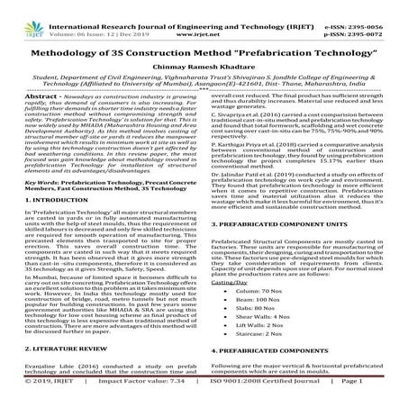 IRJET- Methodology of 3S Construction Method “Prefabrication Technology ...