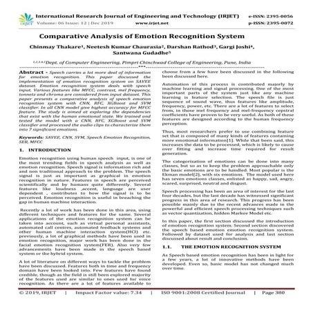 Irjet Comparative Analysis Of Emotion Recognition System Pdf