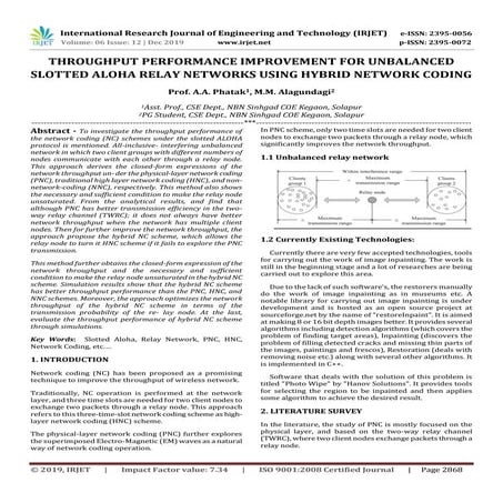 IRJET- Throughput Performance Improvement for Unbalanced Slotted Aloha Relay Networks using ...