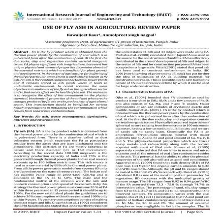 IRJET- Use of Fly Ash in Agriculture: Review Paper | PDF