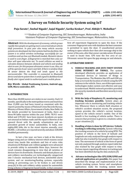 Irjet A Survey On Vehicle Security System Using Iot Pdf