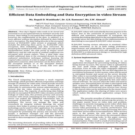Irjet Efficient Data Embedding And Data Encryption In Video Stream Pdf