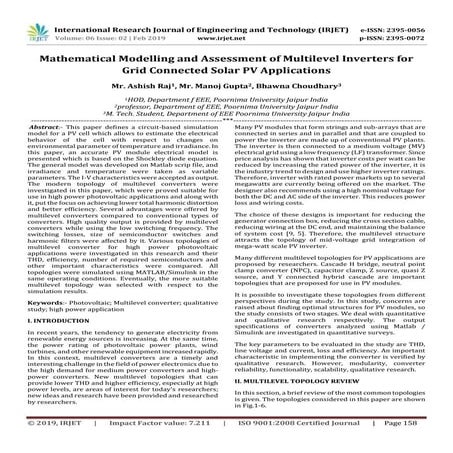 IRJET- Mathematical Modelling and Assessment of Multilevel Inverters for Grid Connected Solar PV ...
