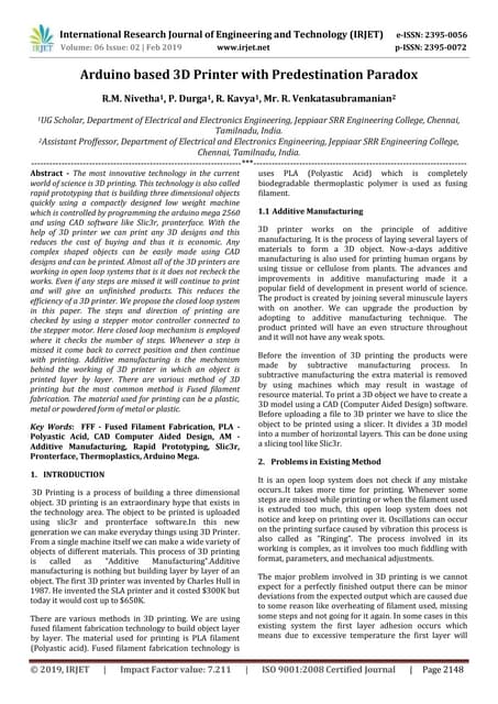 Irjet Arduino Based 3d Printer With Predestination Paradox Pdf