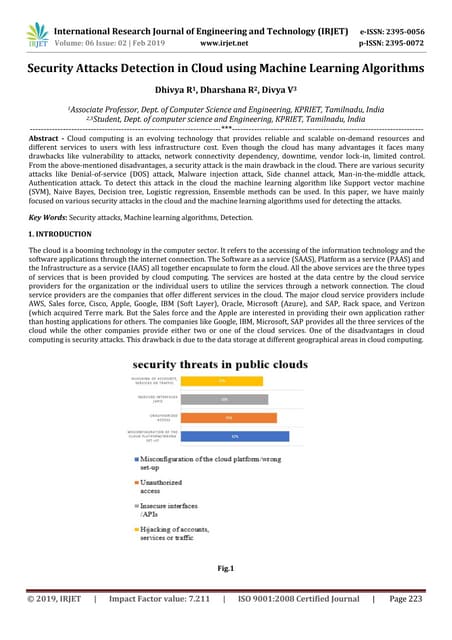 Irjet Security Attacks Detection In Cloud Using Machine Learning