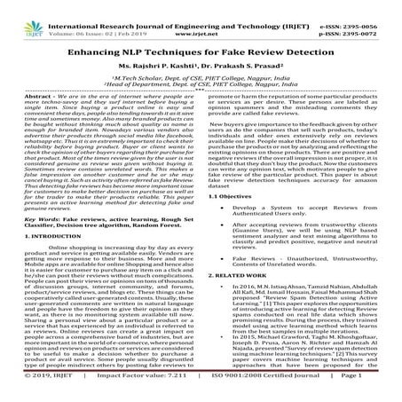 IRJET- Enhancing NLP Techniques for Fake Review Detection | PDF