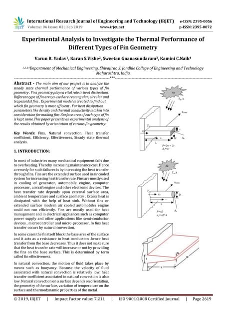 Irjet Experimental Analysis To Investigate The Thermal Performance Of