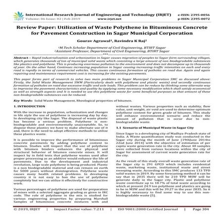 IRJET- Review Paper: Utilization of Waste Polythene in Bituminous ...