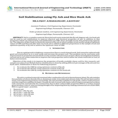 IRJET- Soil Stabilization using Fly Ash and Rice Husk Ash | PDF