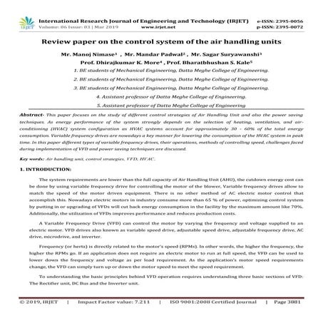 IRJET- Review Paper on the Control System of the Air Handling Units | PDF