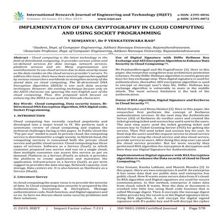 Irjet Implementation Of Dna Cryptography In Cloud Computing And Using