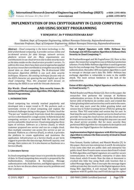 Irjet Implementation Of Dna Cryptography In Cloud Computing And Using