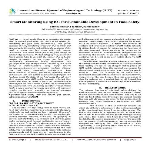 IRJET- Smart Monitoring using IoT for Sustainable Development in Food ...