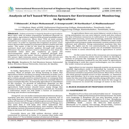 Irjet Analysis Of Iot Based Wireless Sensors For Environmental