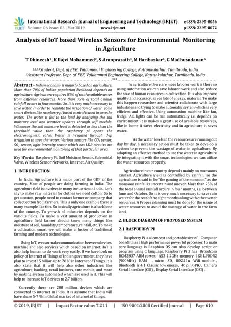 Irjet Analysis Of Iot Based Wireless Sensors For Environmental