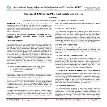 IRJET- Design of TAS Using PLC and Batch Controller | PDF