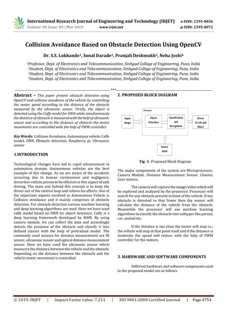 Irjet Collision Avoidance Based On Obstacle Detection Using Opencv Pdf 7661