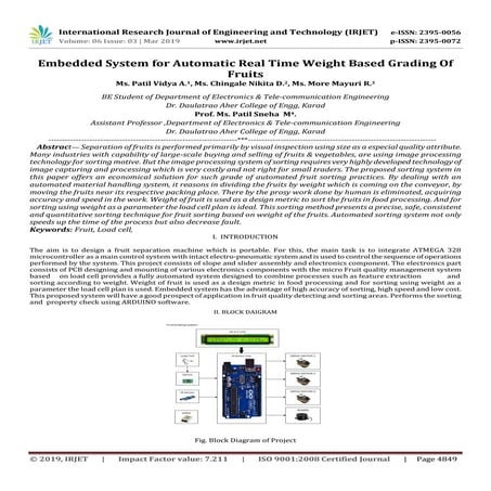 IRJET- Embedded System for Automatic Real Time Weight based Grading of Fruits | PDF