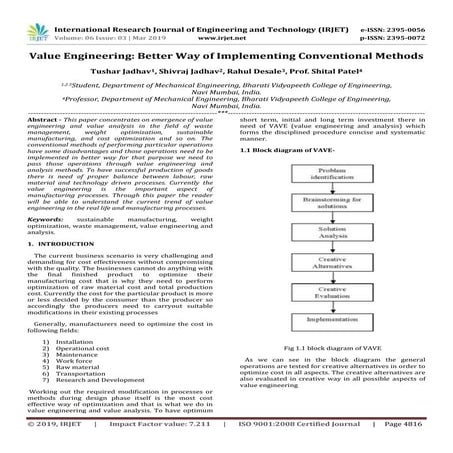 A Study Report on Value Analysis and Value Engineering (VAVE) | PDF