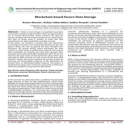 Irjet Blockchain Based Secure Data Storage Pdf