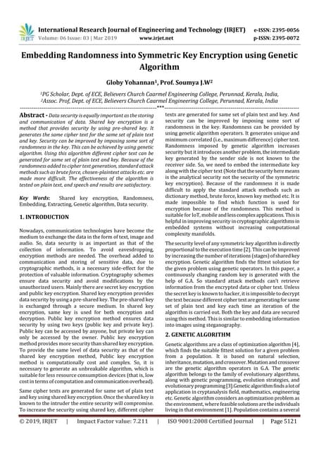 Irjet Embedding Randomness Into Symmetric Key Encryption Using Genetic Algorithm Pdf