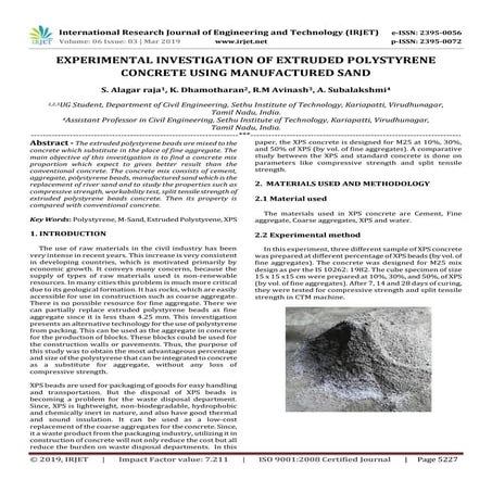 Irjet Experimental Investigation Of Extruded Polystyrene Concrete Using Manufactured Sand Pdf