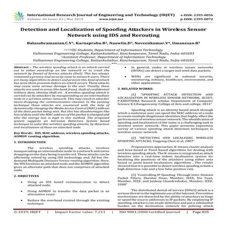 Irjet Detection And Localization Of Spoofing Attackers In Wireless Sensor Network Using Ids And 