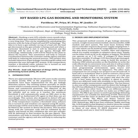 IRJET- IoT based LPG Gas Booking and Monitoring System | PDF