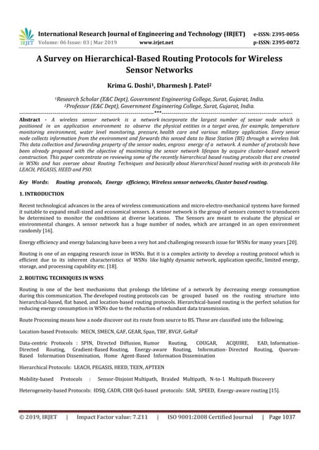 Irjet A Survey On Hierarchical Based Routing Protocols For Wireless