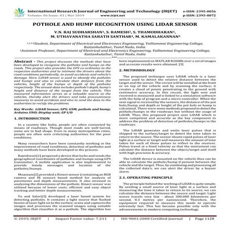 IRJET- Pothole and Hump Recognition using Lidar Sensor | PDF