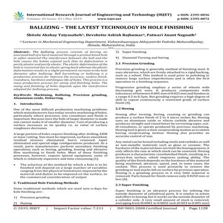 IRJET- Ballizing – The Latest Technology in Hole Finishing | PDF