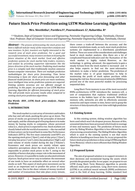 Irjet Future Stock Price Prediction Using Lstm Machine Learning