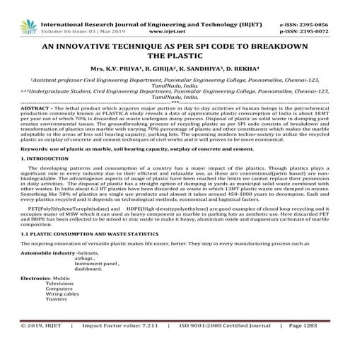 IRJET- An Innovative Technique as per SPI Code to Breakdown the Plastic ...