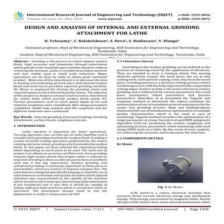 IRJET- Design and Analysis of Internal and External Grinding Attachment for Lathe | PDF