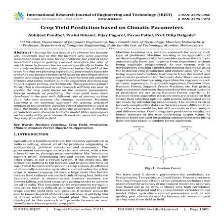 Irjet Crop Yield Prediction Based On Climatic Parameters Pdf