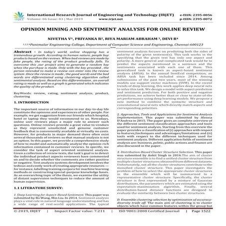 IRJET- Opinion Mining and Sentiment Analysis for Online Review | PDF