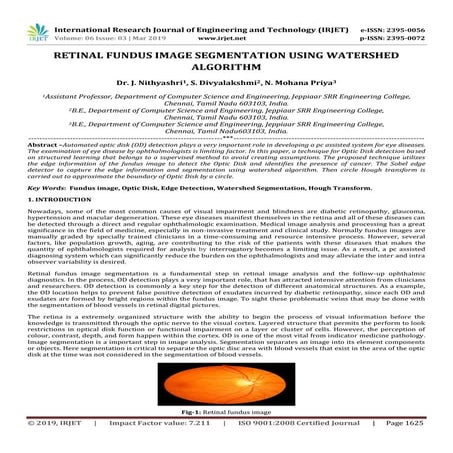 Irjet Retinal Fundus Image Segmentation Using Watershed Algorithm Pdf