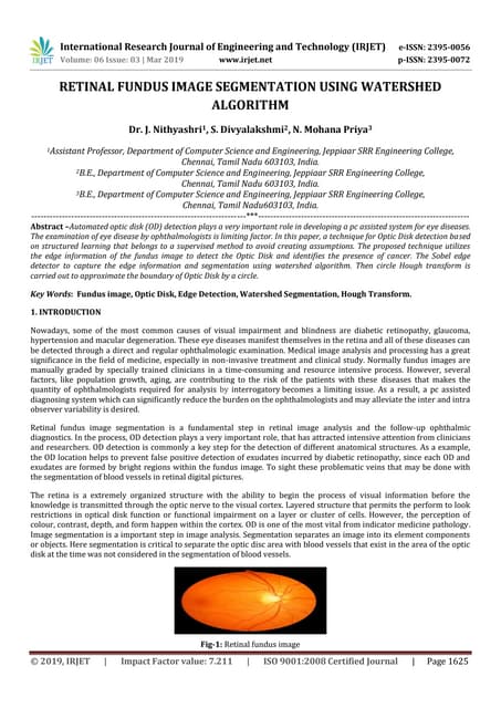 Irjet Retinal Fundus Image Segmentation Using Watershed Algorithm Pdf