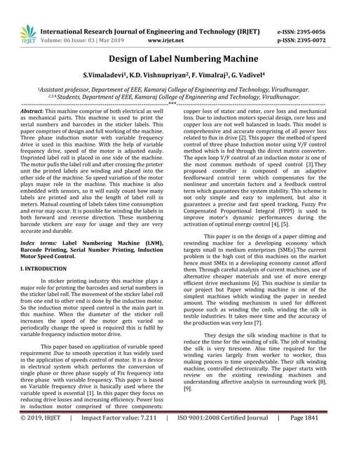Irjet Design Of Label Numbering Machine Pdf