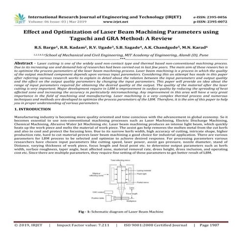 Irjet Effect And Optimization Of Laser Beam Machining Parameters Using