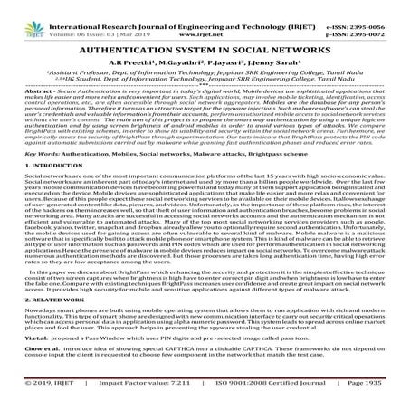 Irjet Authentication System In Social Networks Pdf