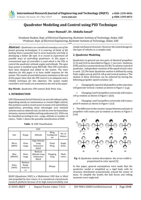 Irjet Quadrotor Modeling And Control Using Pid Technique Pdf