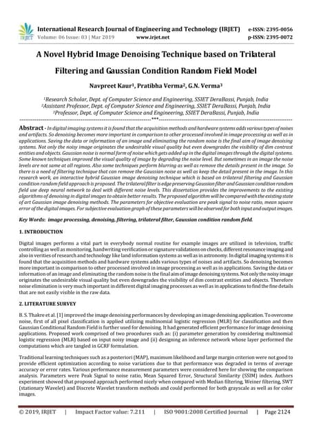 Irjet A Novel Hybrid Image Denoising Technique Based On Trilateral Filtering And Gaussian